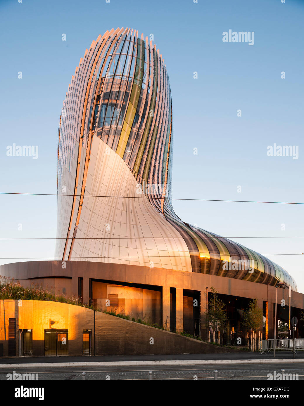 Front elevation view of entrance and 35 metre tower. La cité du vin ...