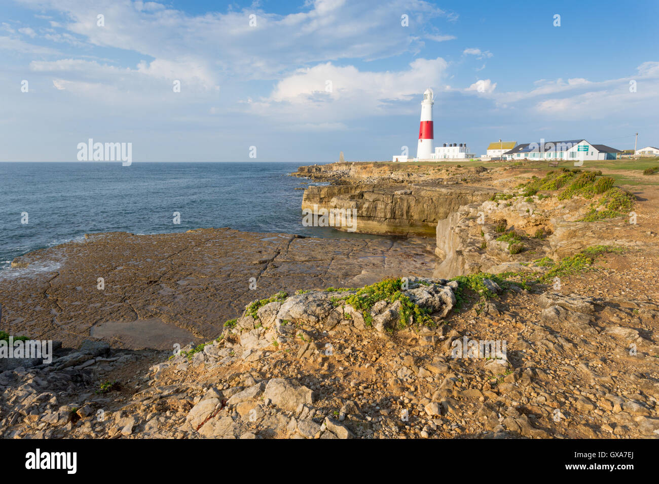 Portland Bill, Dorset, UK with the lighthouse visible in the background ...