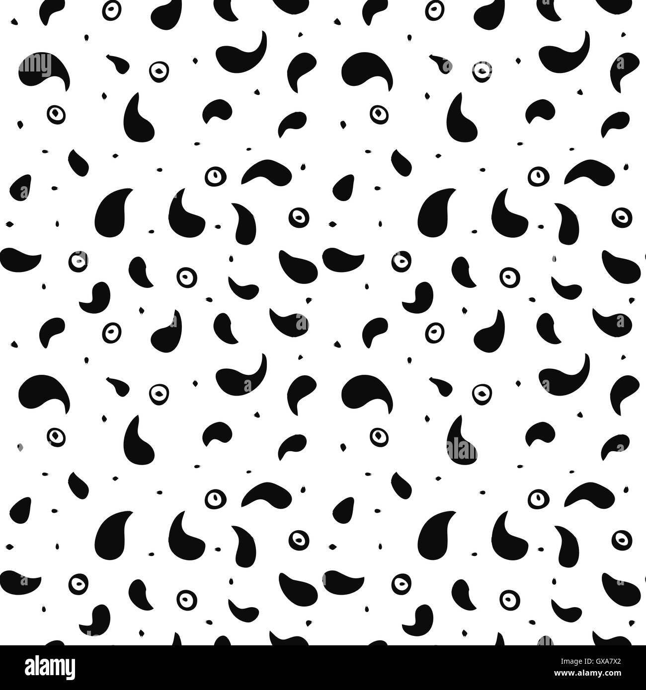 Seamless hand drawn pattern with cute black blobs. Black and white ...