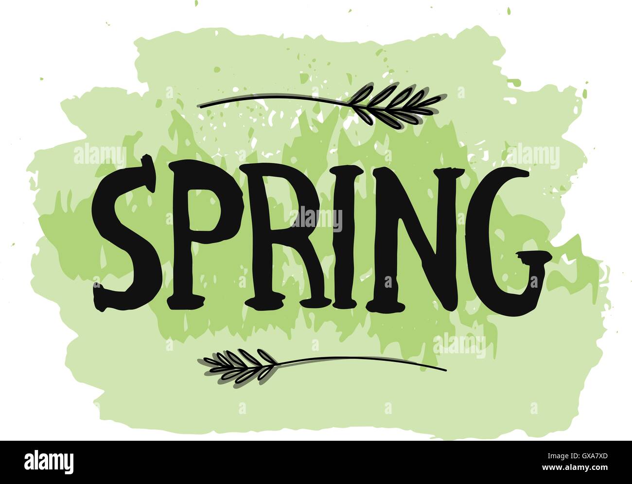 Spring hand drawn lettering on the green and white background ...
