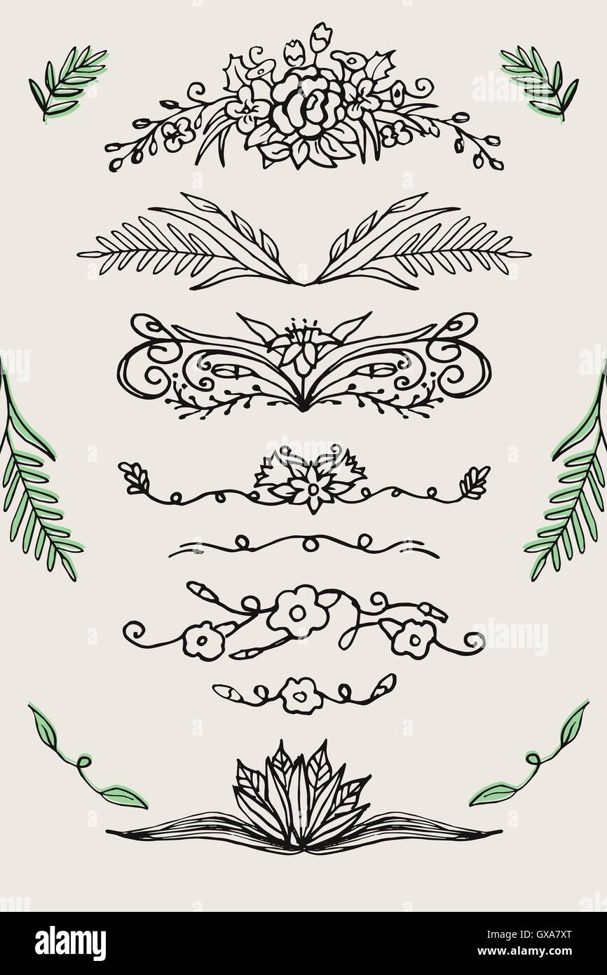 Hand drawn floral elements. Set of decorative branches for text ...