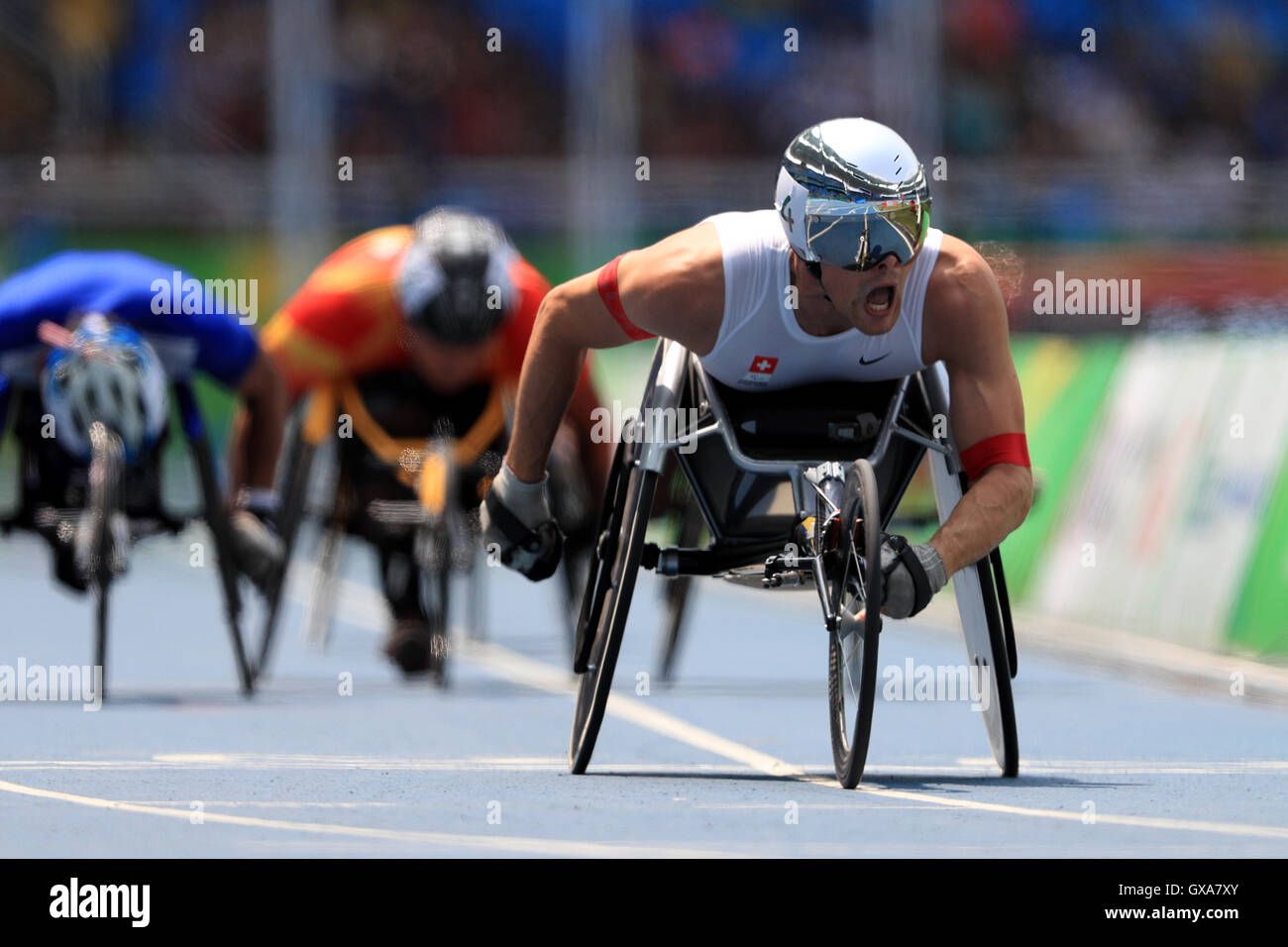 Switzerland's Marcel Hug wins the Men's 800m T54 Final at the Olympic ...