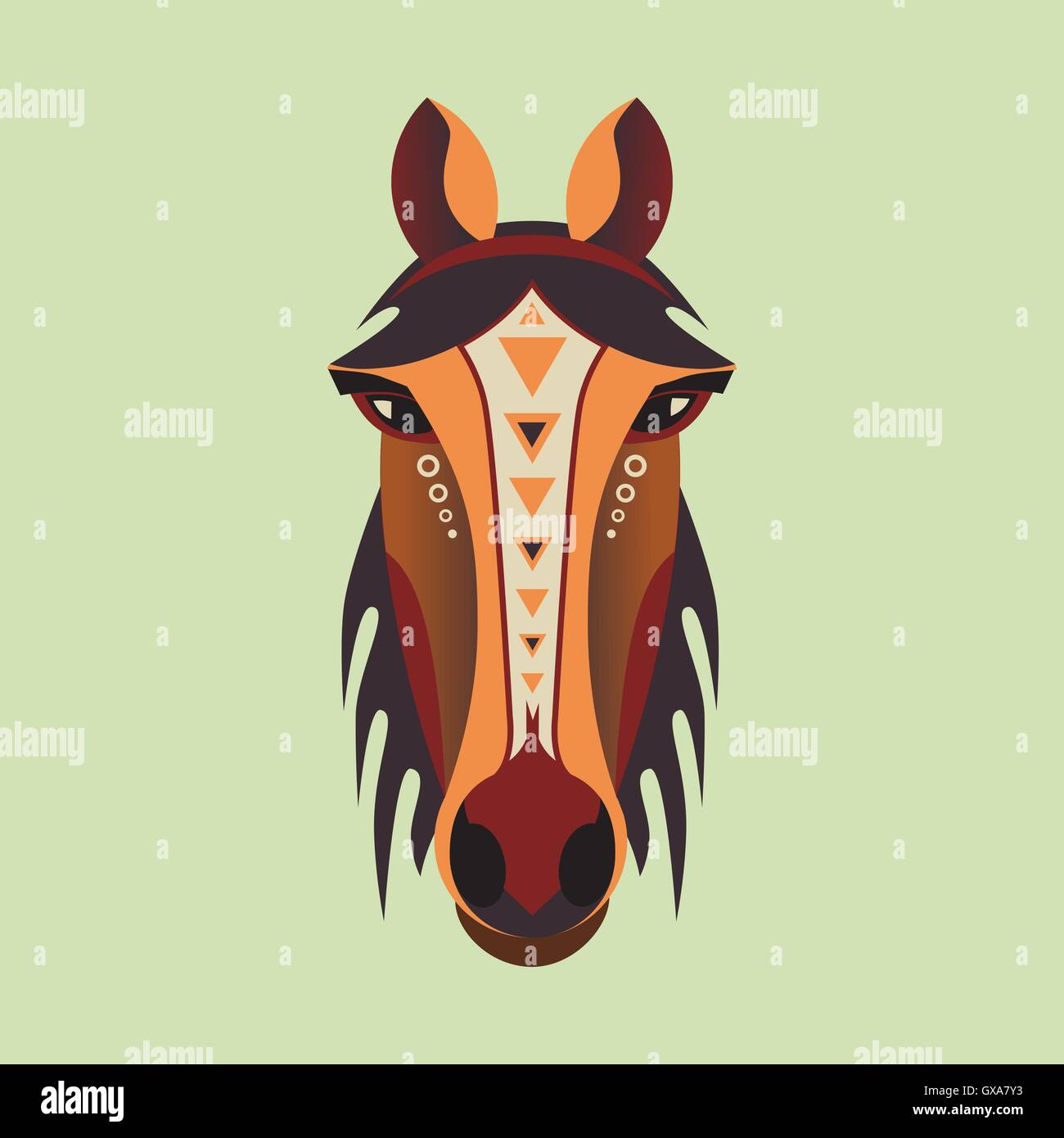 Flat illustration of horse head. Ethnic geometric portrait of brown ...