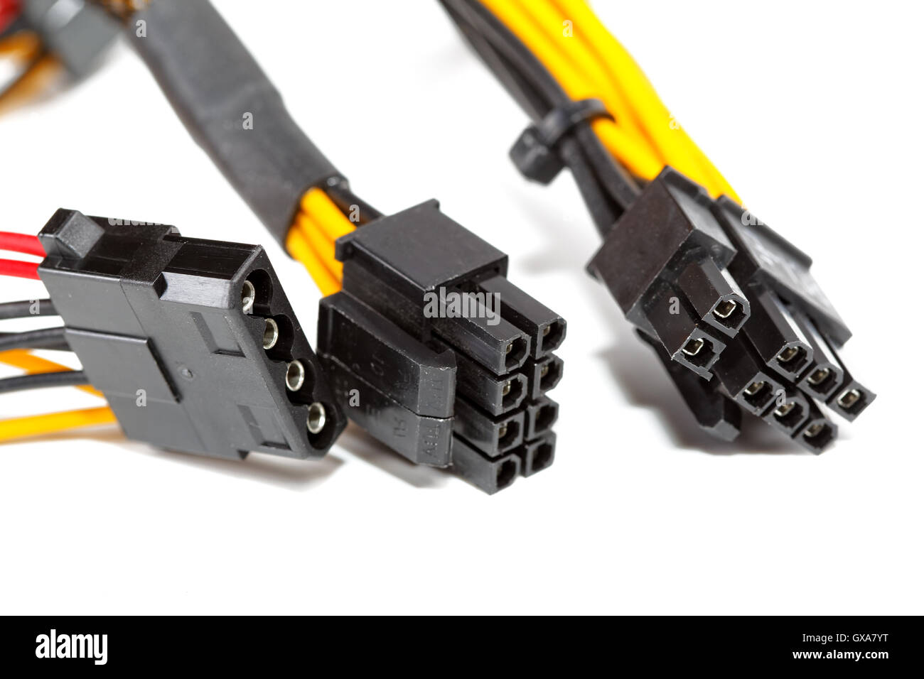 connecting wires to a computer on a white background Stock Photo - Alamy