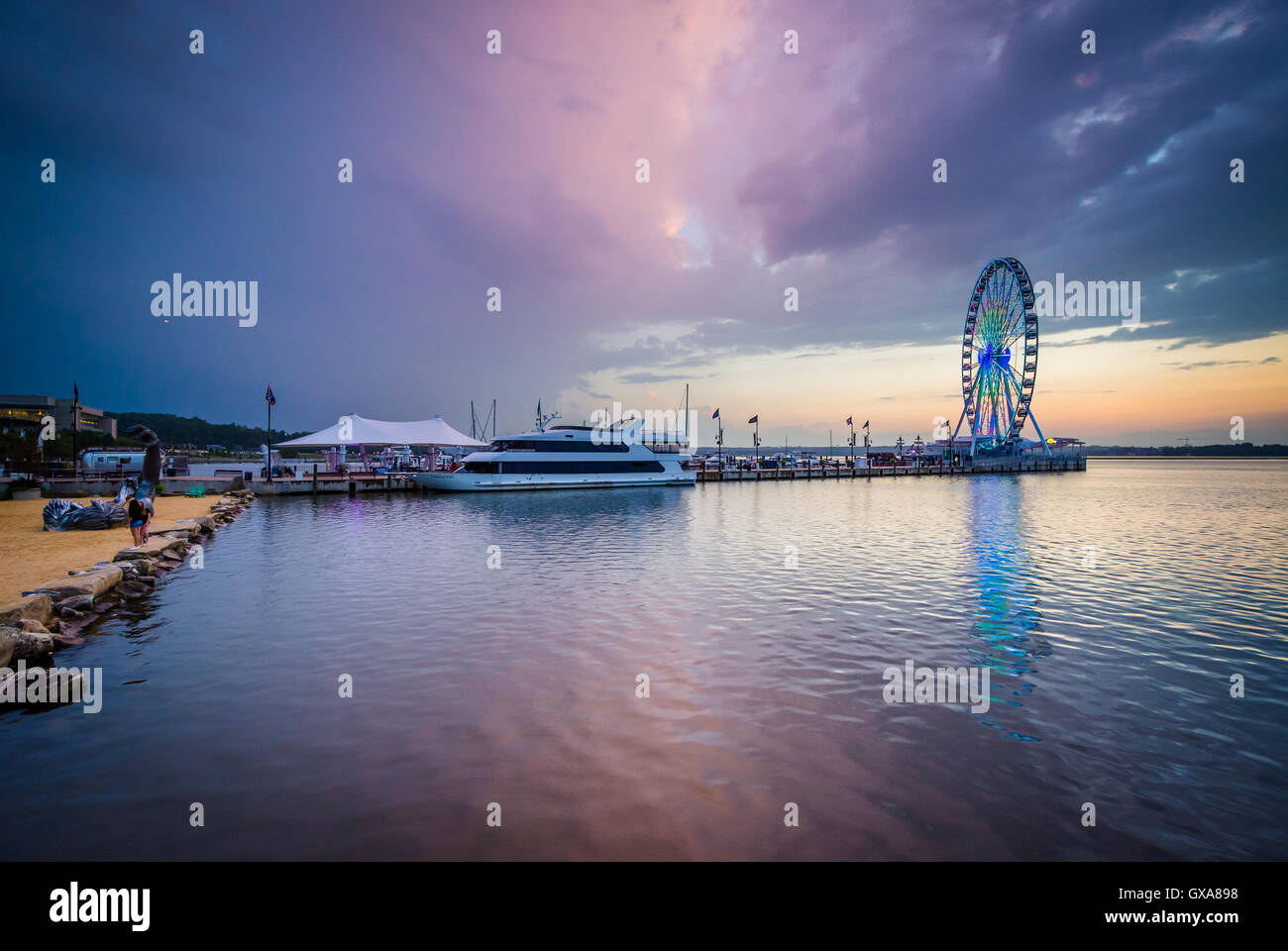 Sunset over the Potomac River, in National Harbor, Maryland Stock Photo ...