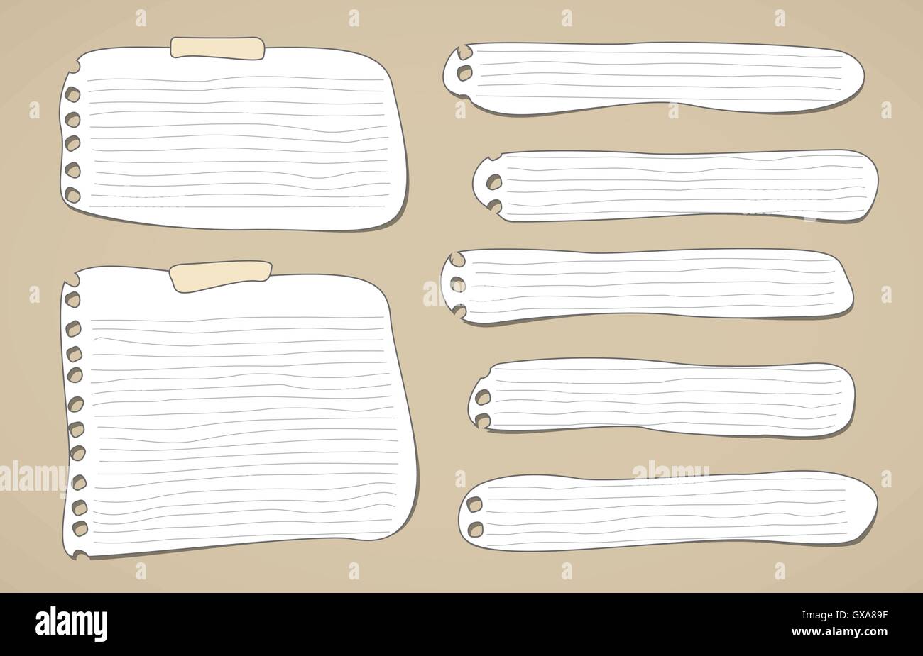 Set of cut ruled notebook, note paper sheets with sticky tape Stock ...