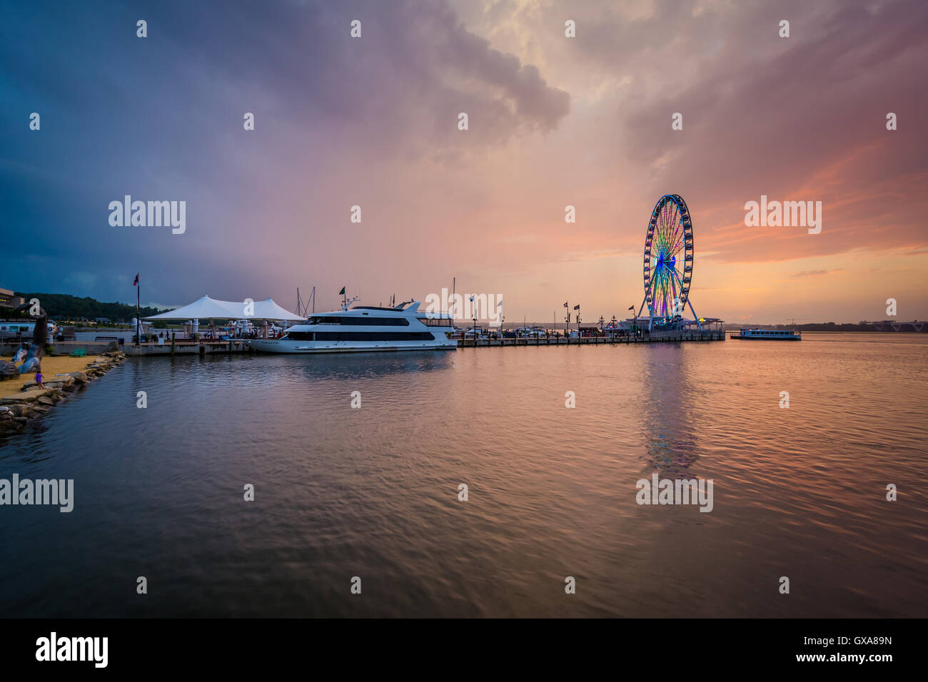 Sunset over the Potomac River, in National Harbor, Maryland Stock Photo ...