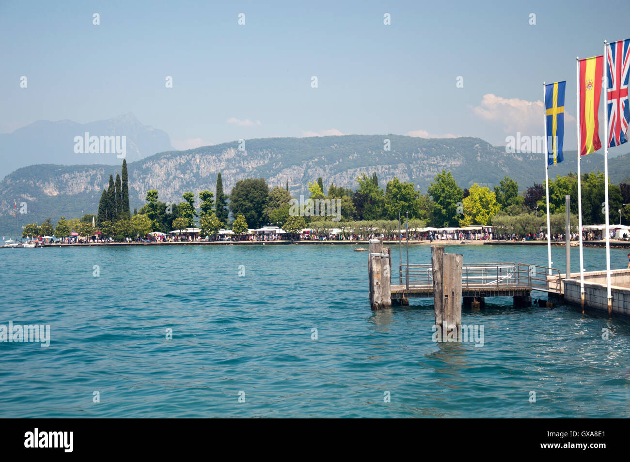 Swedish, Spanish and British flags flying side by side, Bardolino ...