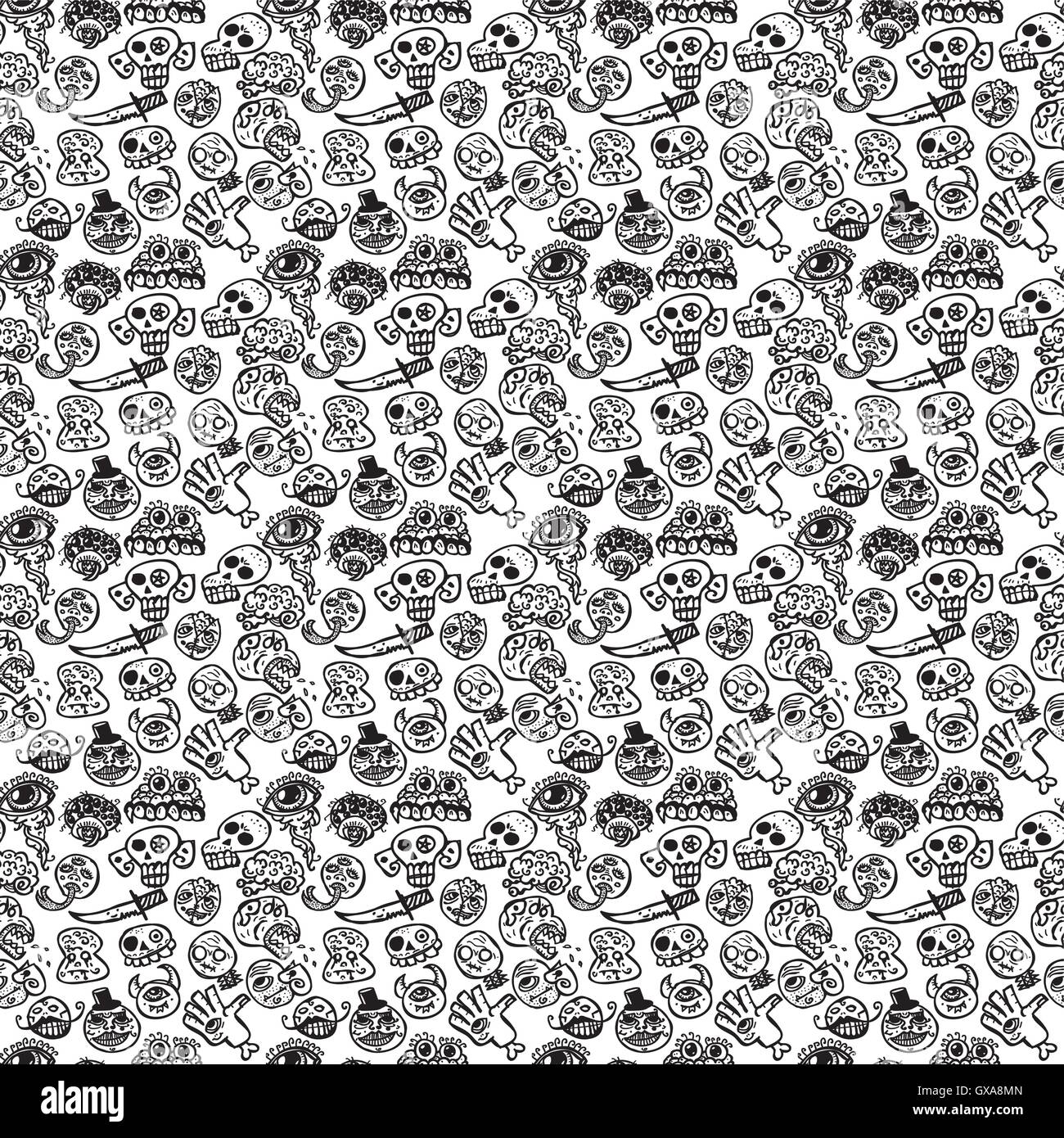 Creepy doodles - seamless vector pattern. Contains hand drawn pictures ...
