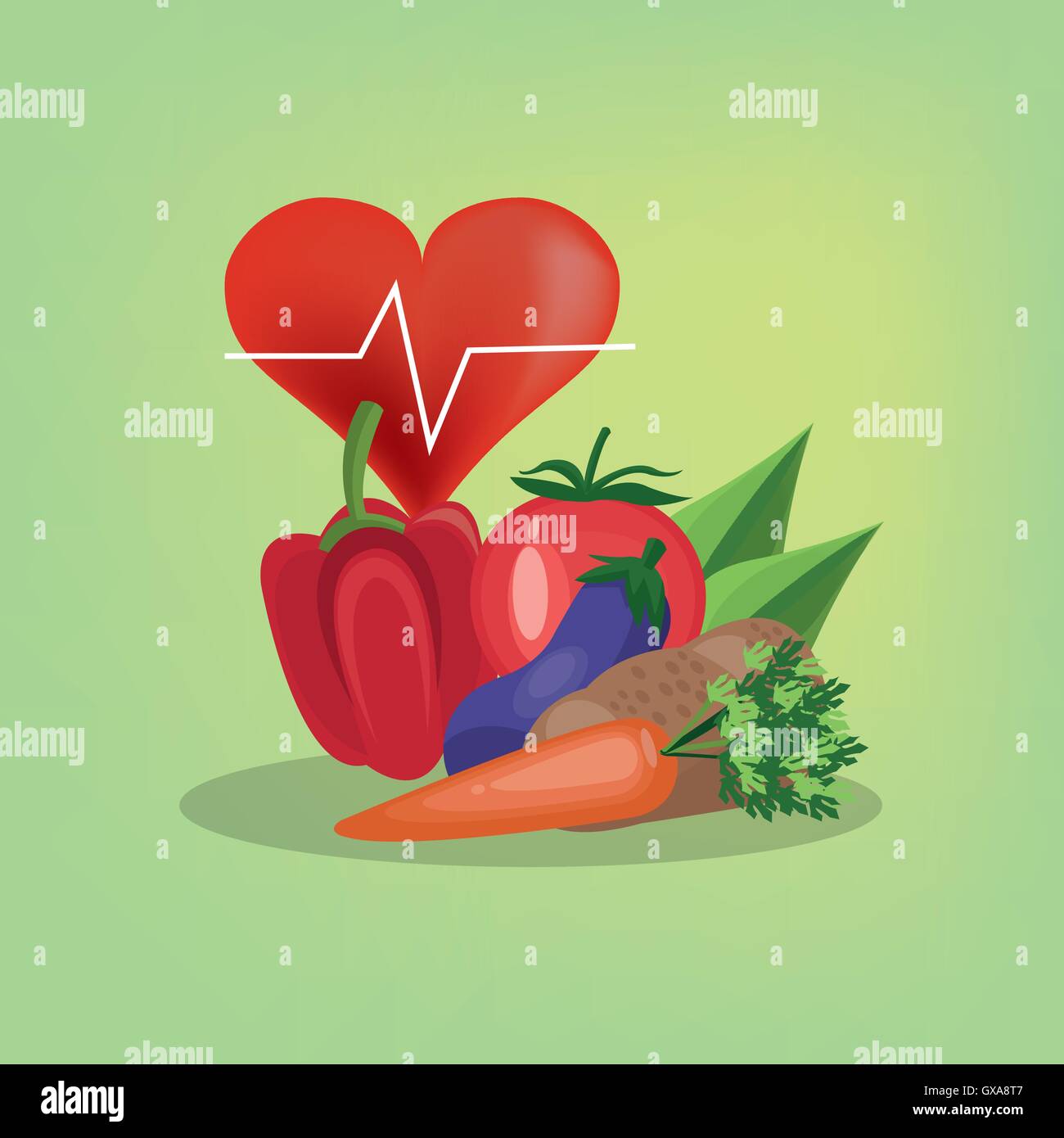 assorted healthy food and heart cardiogram icons image Stock Vector ...