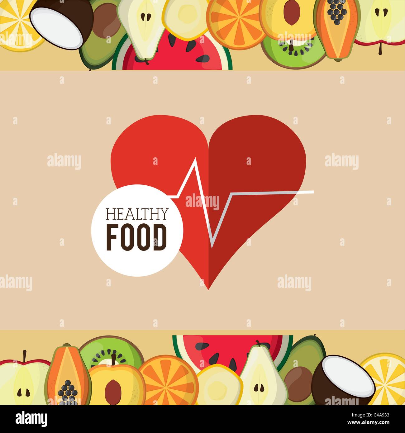 assorted healthy food and heart cardiogram icons image Stock Vector ...