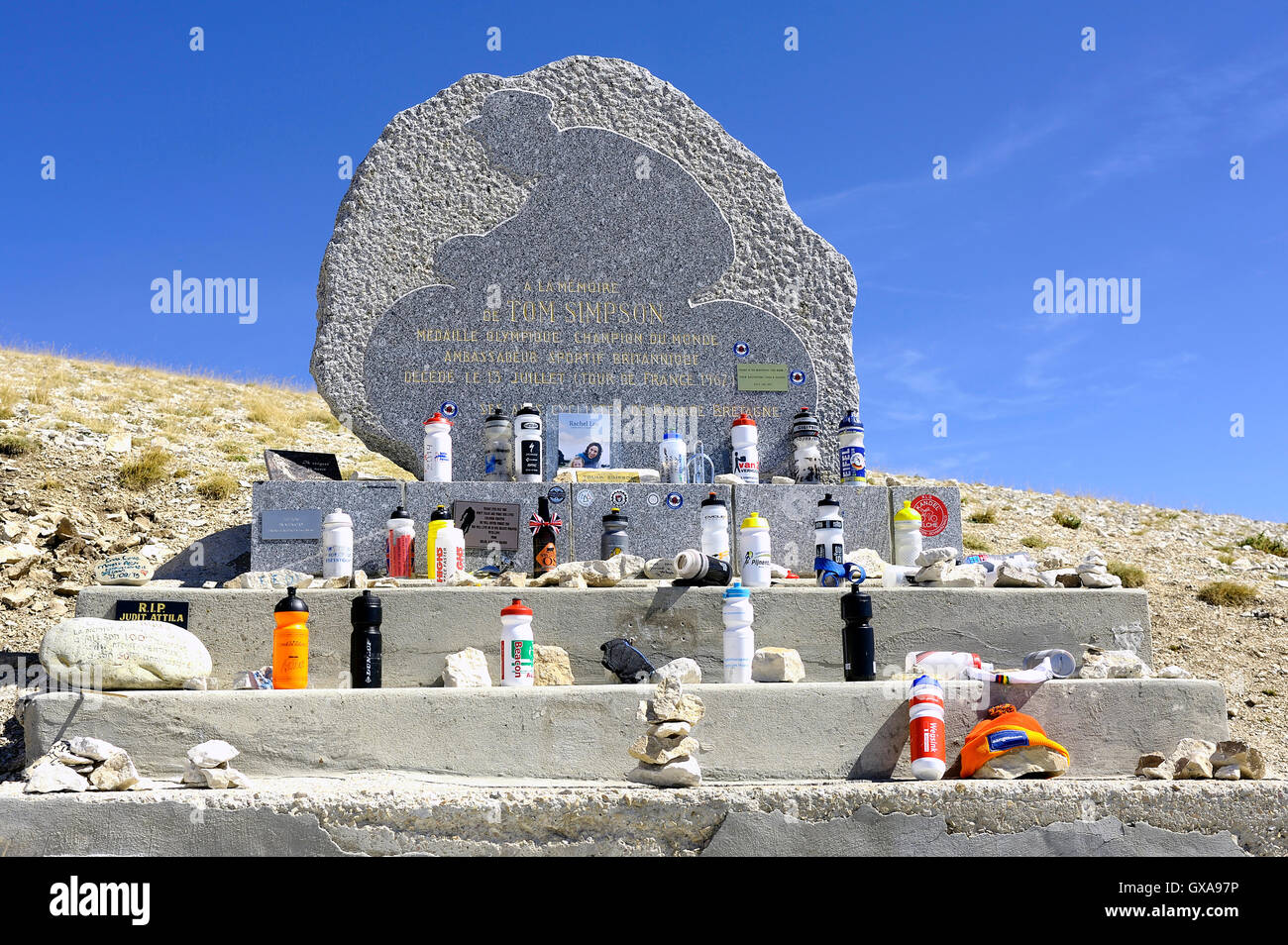 objects left by cyclists on the Tom Simpson memorial stone dead on the ...