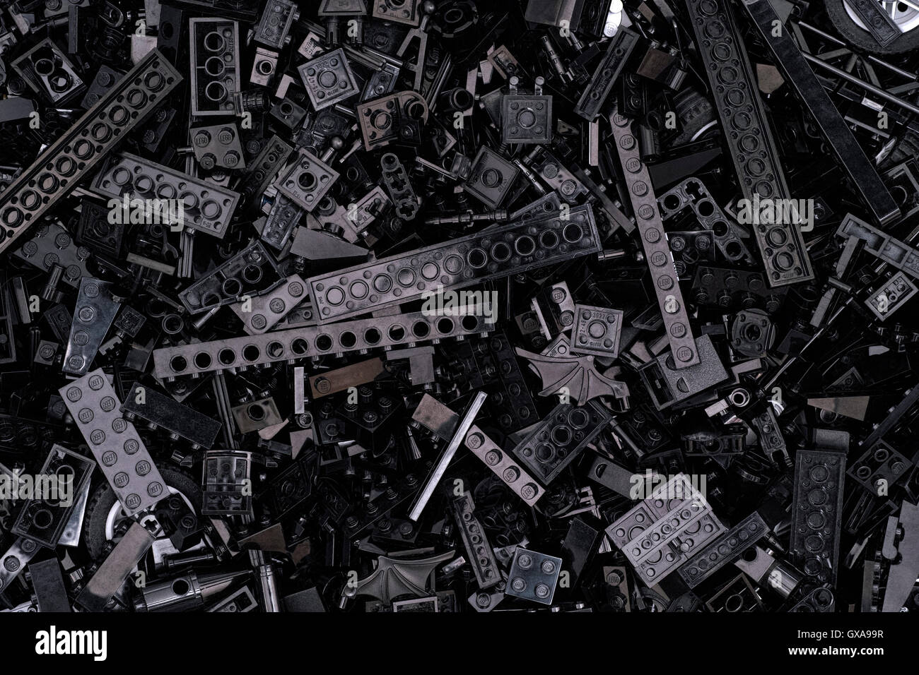 Tambov, Russian Federation - July 12, 2016 Background of black Lego ...