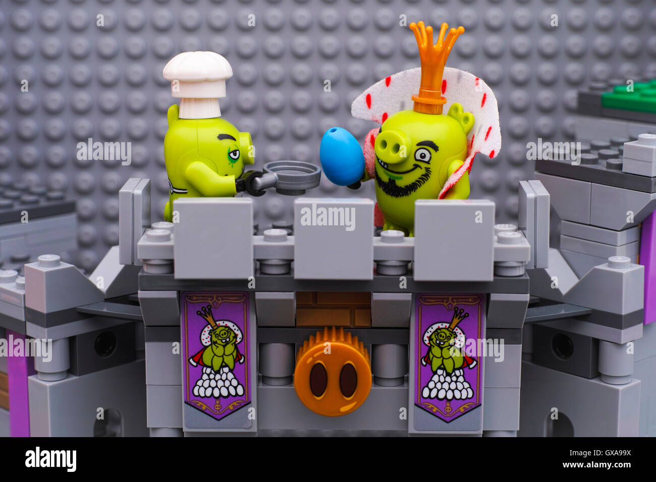 Tambov, Russian Federation - July 20 2016 Lego King Pig with blue egg ...