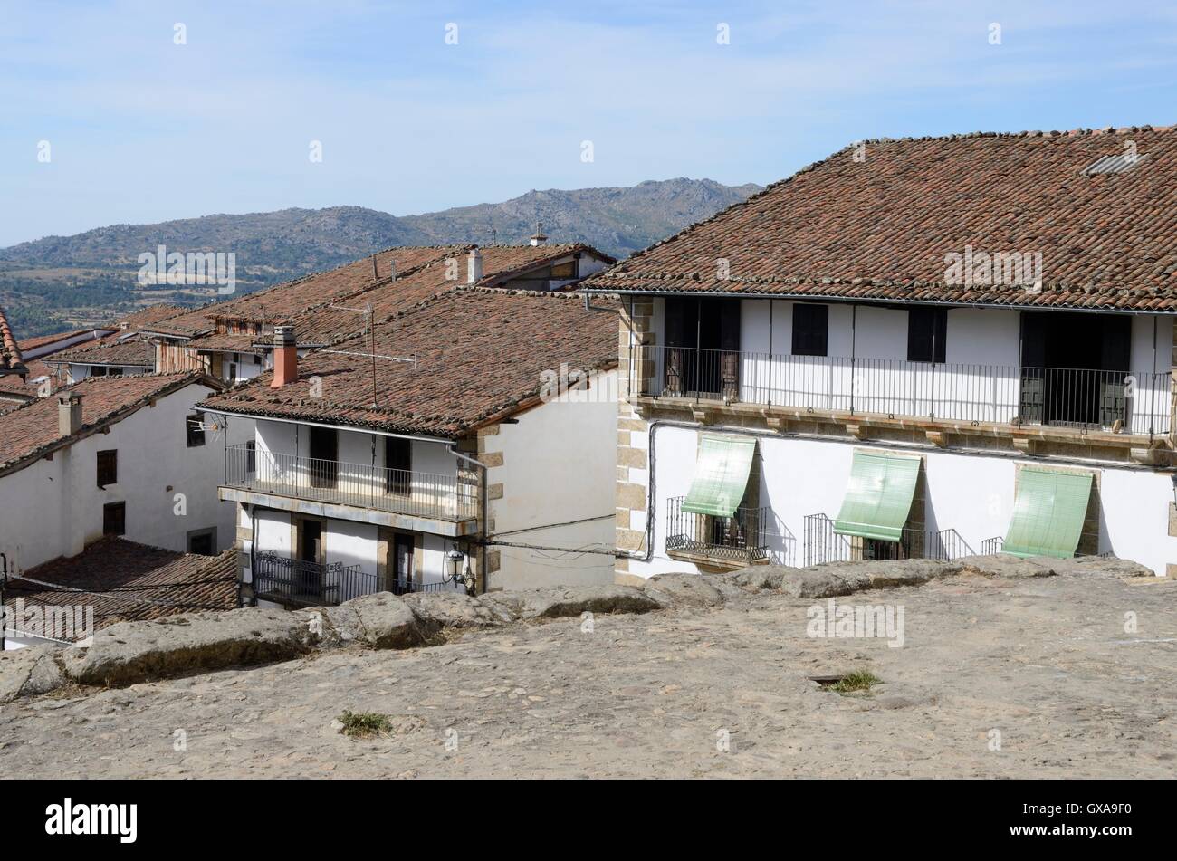 Traditional houses in Candelario, a typical mountain village in the ...