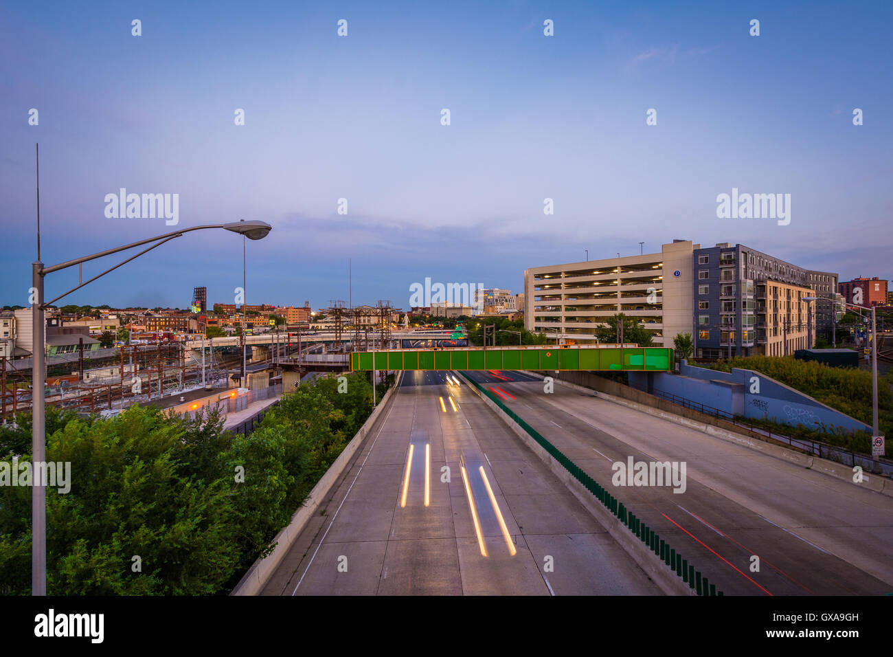 The Jones Falls Expressway at sunset, seen from the Howard Street ...