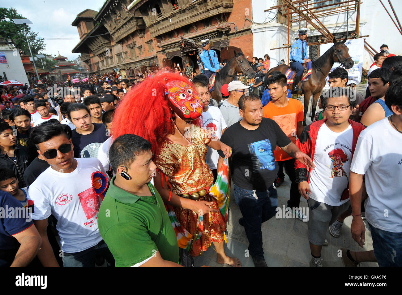 A mask dancer 'Lakhay', dancing in the traditional ritual tunes of ...