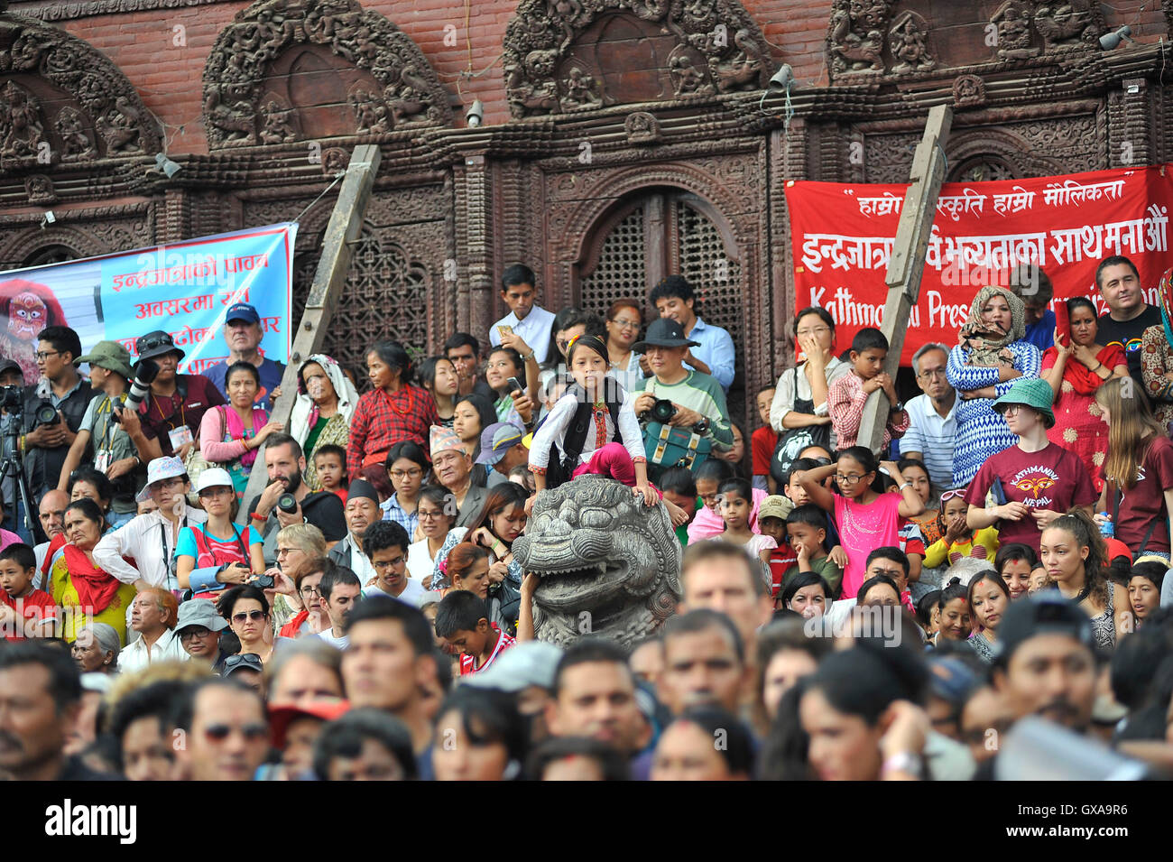 Thousands of Nepalese devotees observing the festival on the third day of Indra Jatra Festival ...