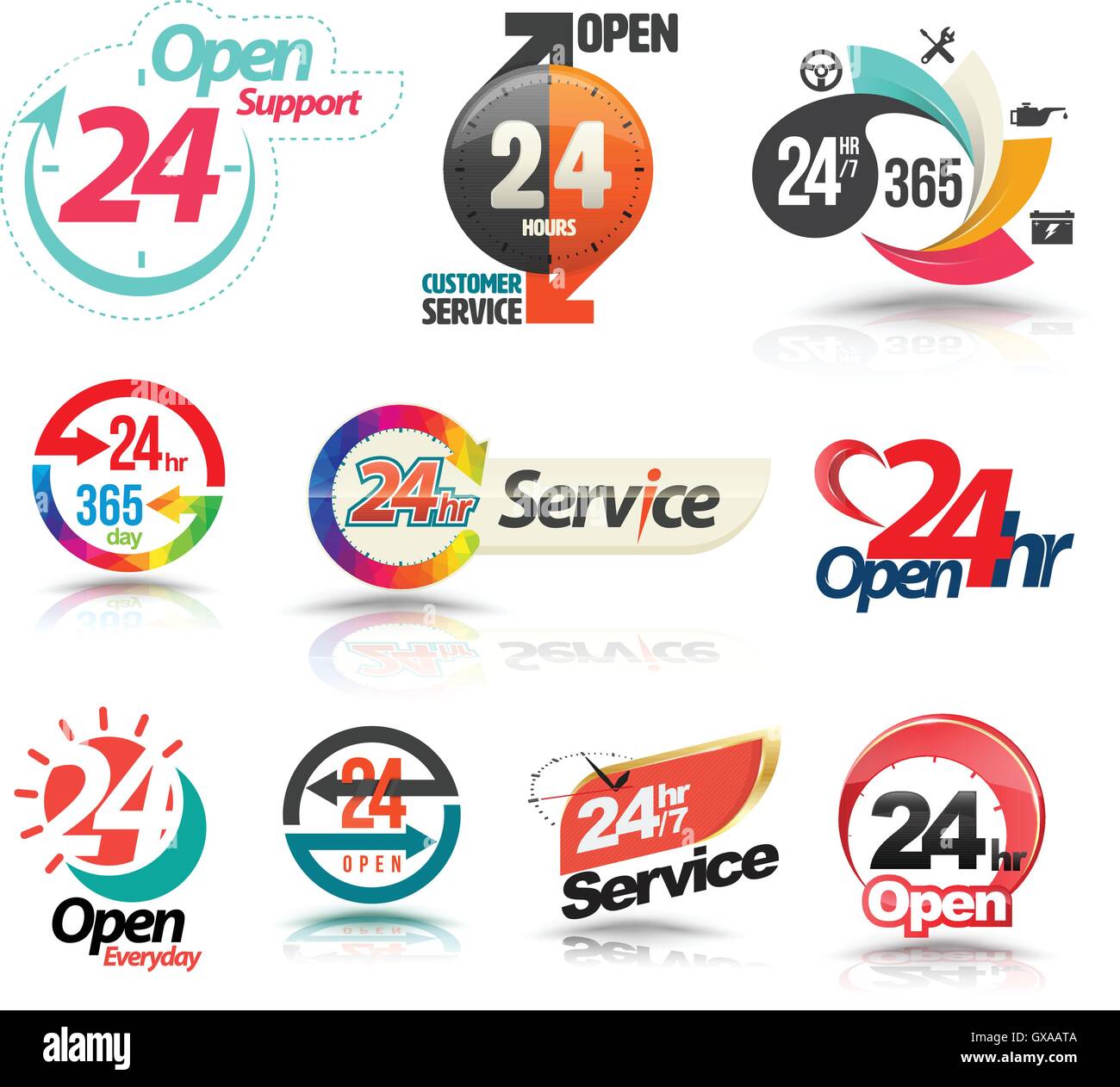 24 hours open customer service collection. Vector illustration Stock ...