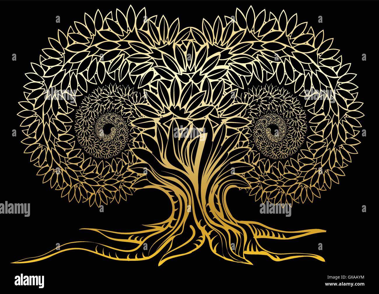 growth concepts. golden tree isolated on black background Stock Vector ...