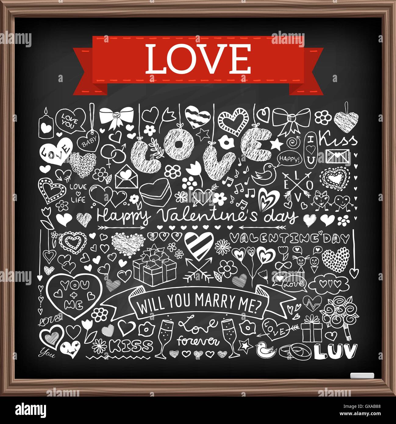Doodle hearts shape chalk Stock Vector Images - Alamy