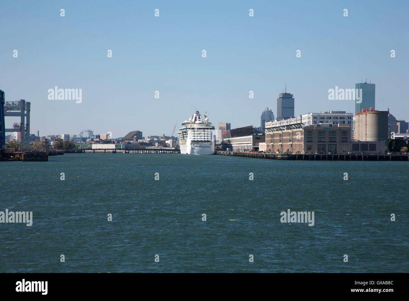 Cruise liner moored The Reserved Channel Seaport District Boston Harbor ...
