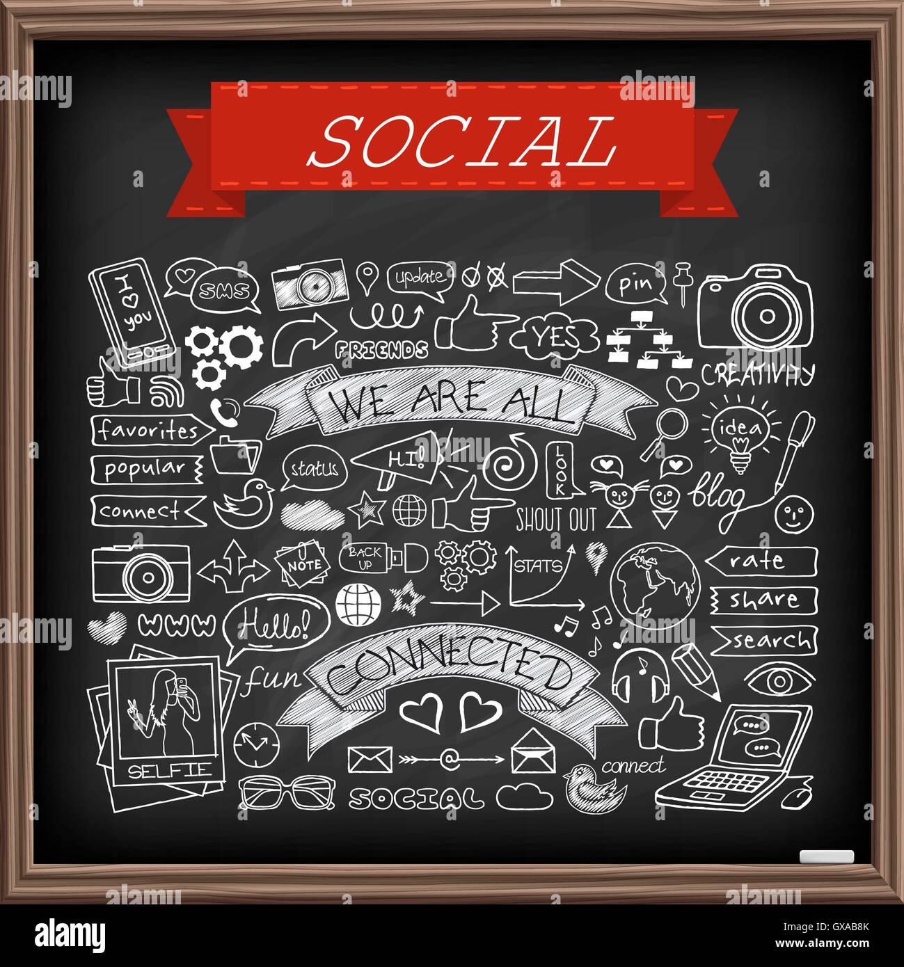 Doodle social media icons set with chalkboard effect Stock Vector Image ...
