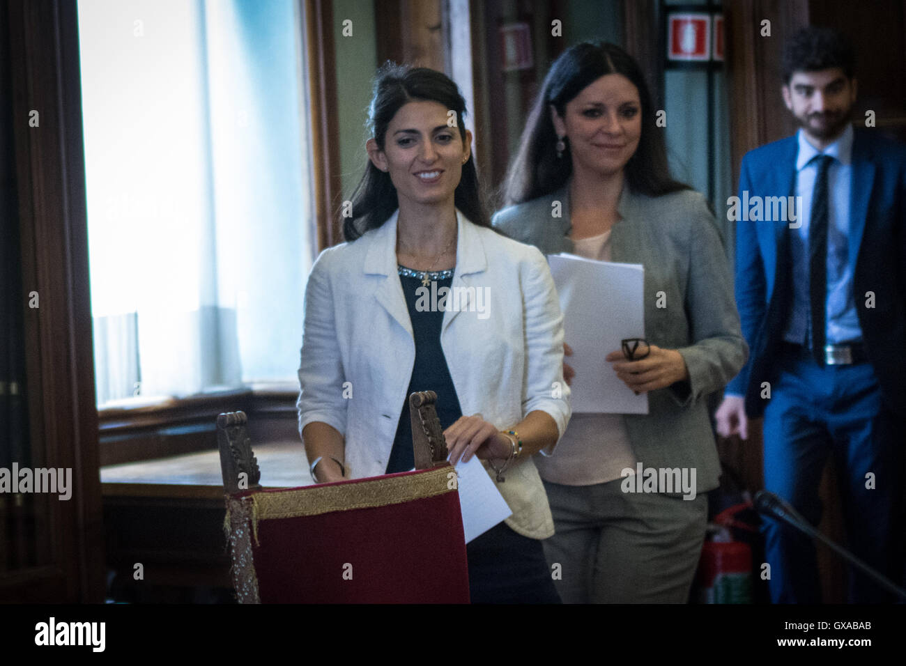 Rome, Italy. 15th Sep, 2016. Mayor Virginia Raggi, Linda Meleo, Enrico ...