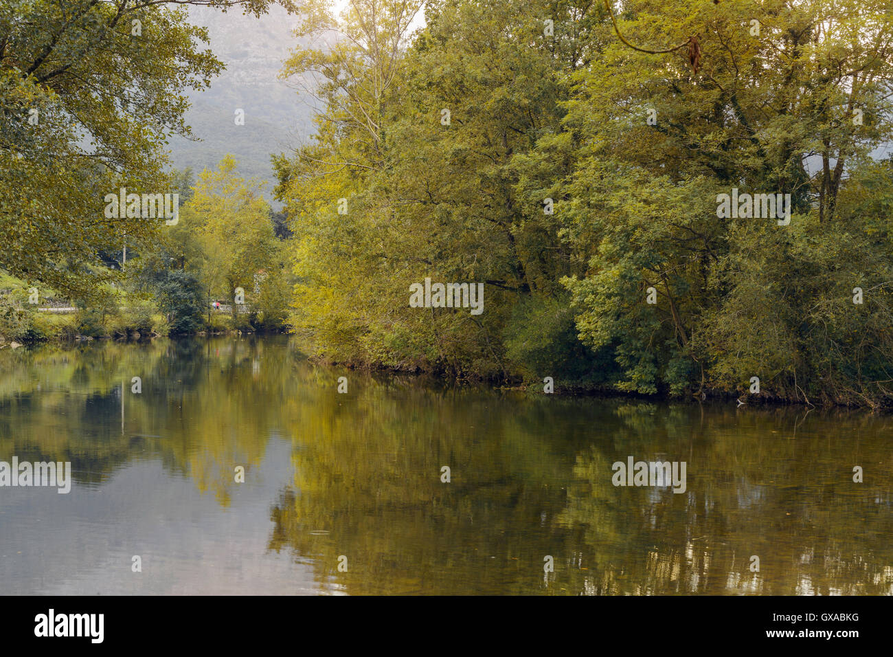 Ason river of passing through Ramales de la Victoria, Cantabria, Spain ...