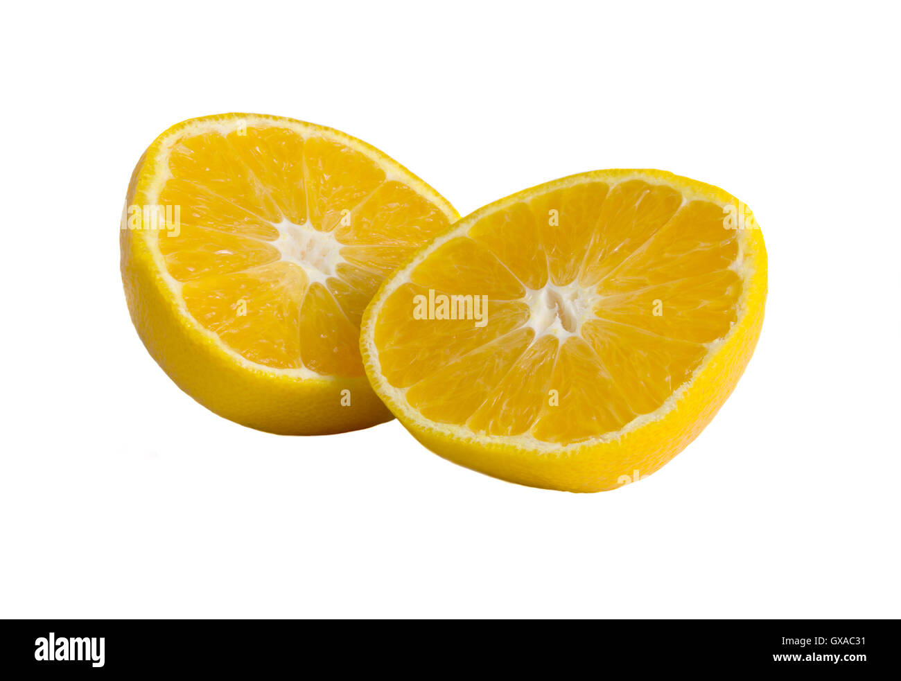 The two halves of the cut lemon on a white background Stock Photo - Alamy
