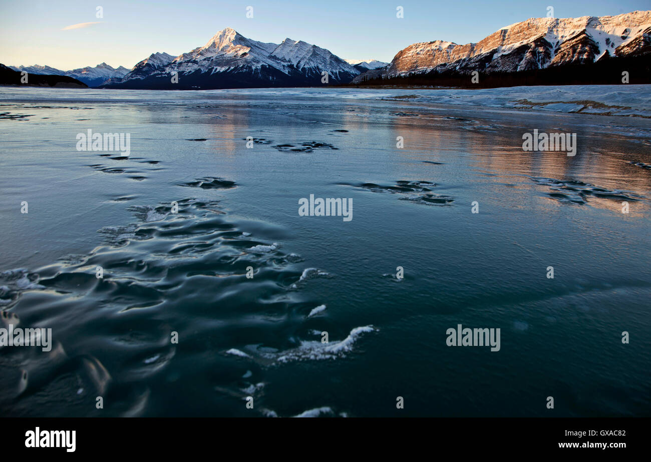 Abraham Lake Winter Ice formations bubbles design Stock Photo - Alamy