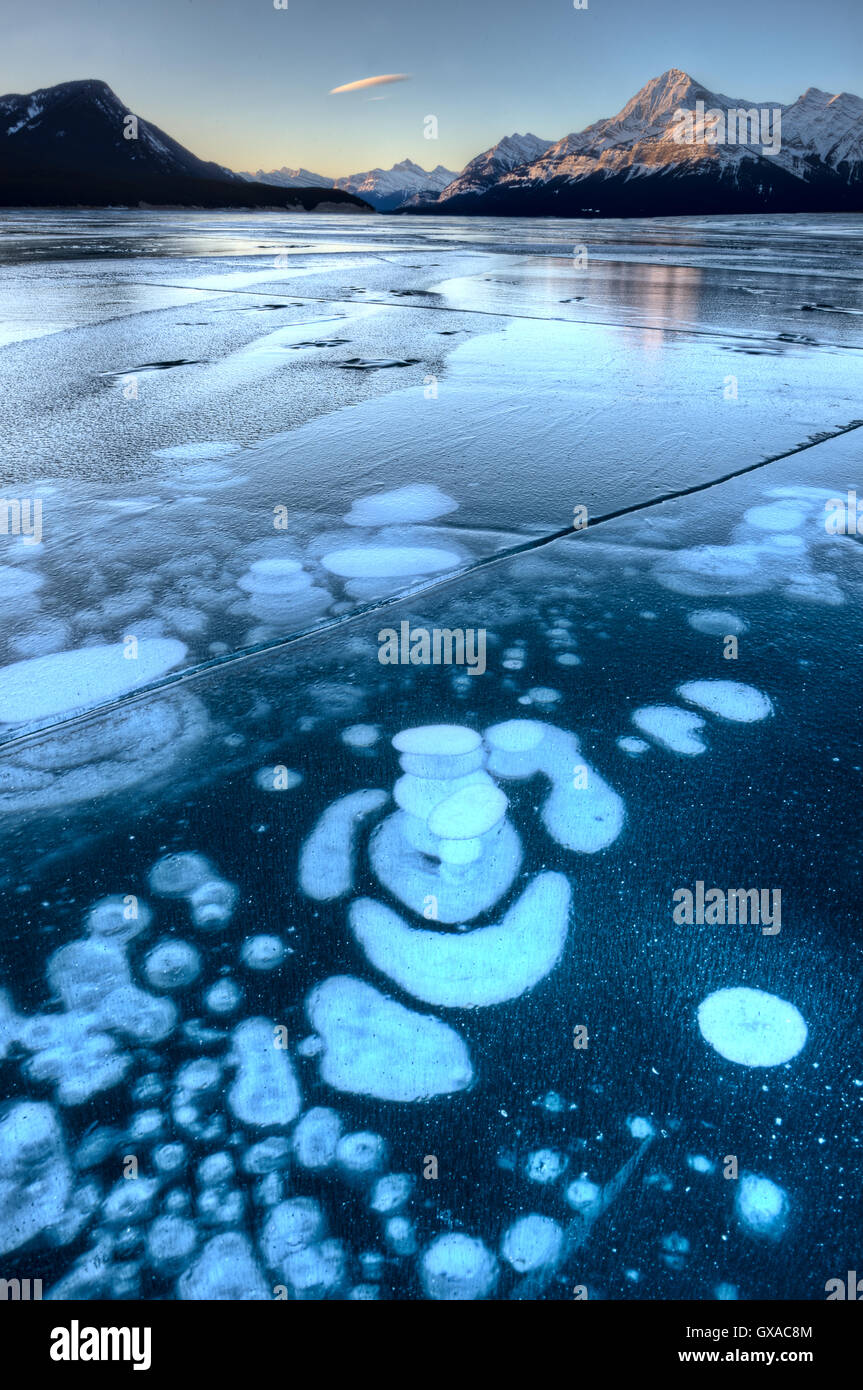 Abraham Lake Winter Ice formations bubbles design Stock Photo - Alamy
