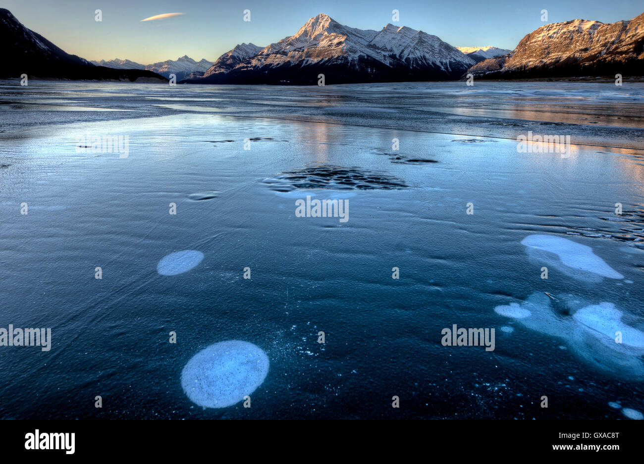 Abraham Lake Winter Ice formations bubbles design Stock Photo - Alamy