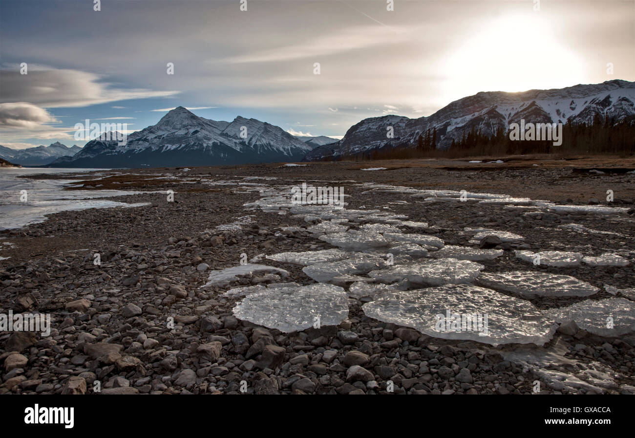 Abraham Lake Winter Ice formations bubbles design Stock Photo - Alamy