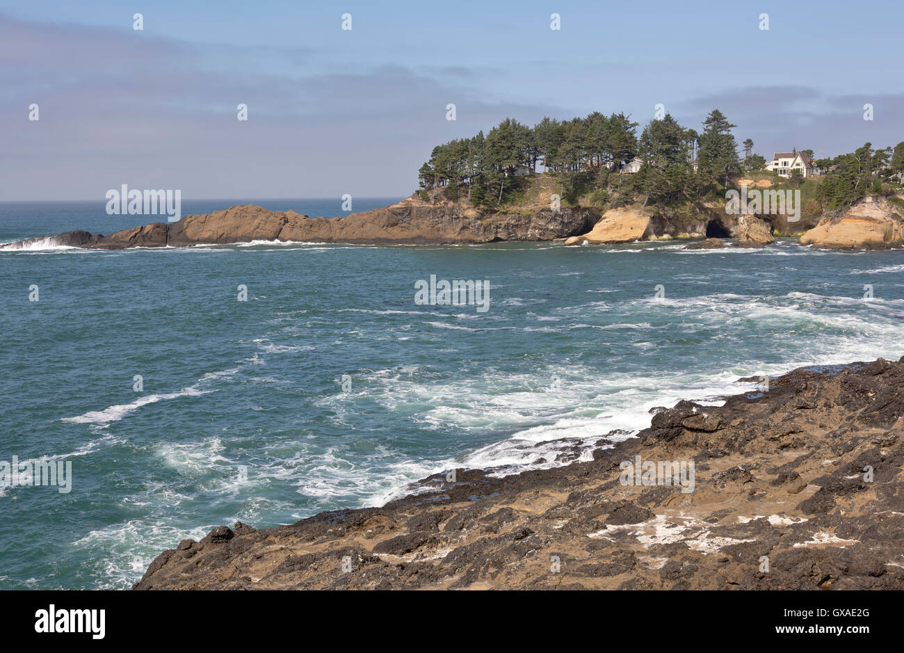 Oregon coast nature cliffs and the pacific ocean near Lincoln city ...