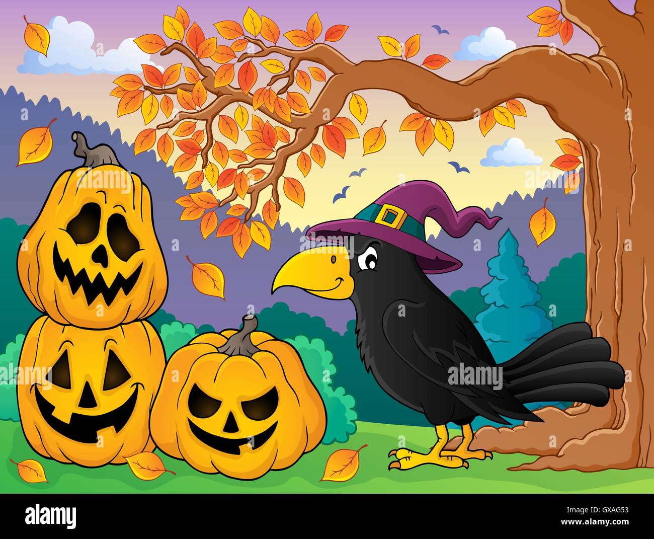 Witch crow theme image 3 - picture illustration Stock Photo - Alamy