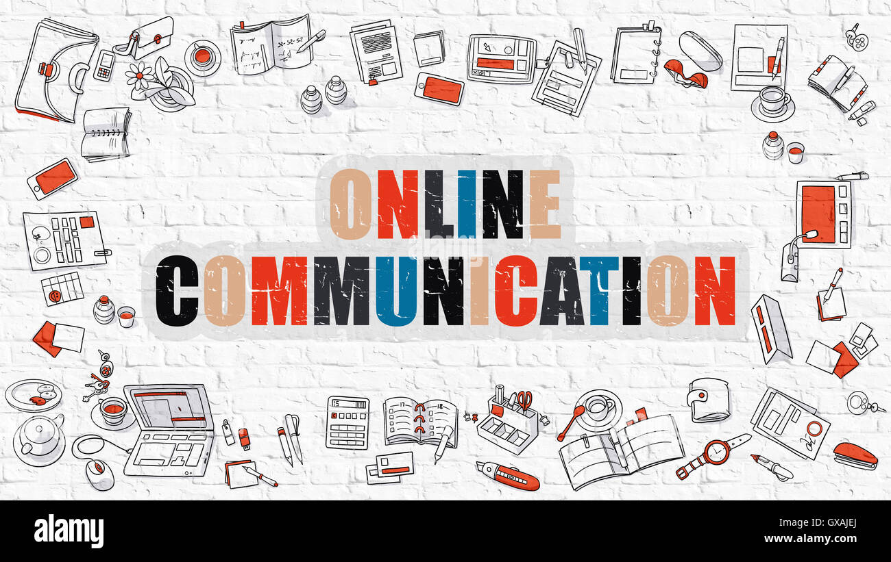 Online Communication on White Brick Wall Stock Photo - Alamy