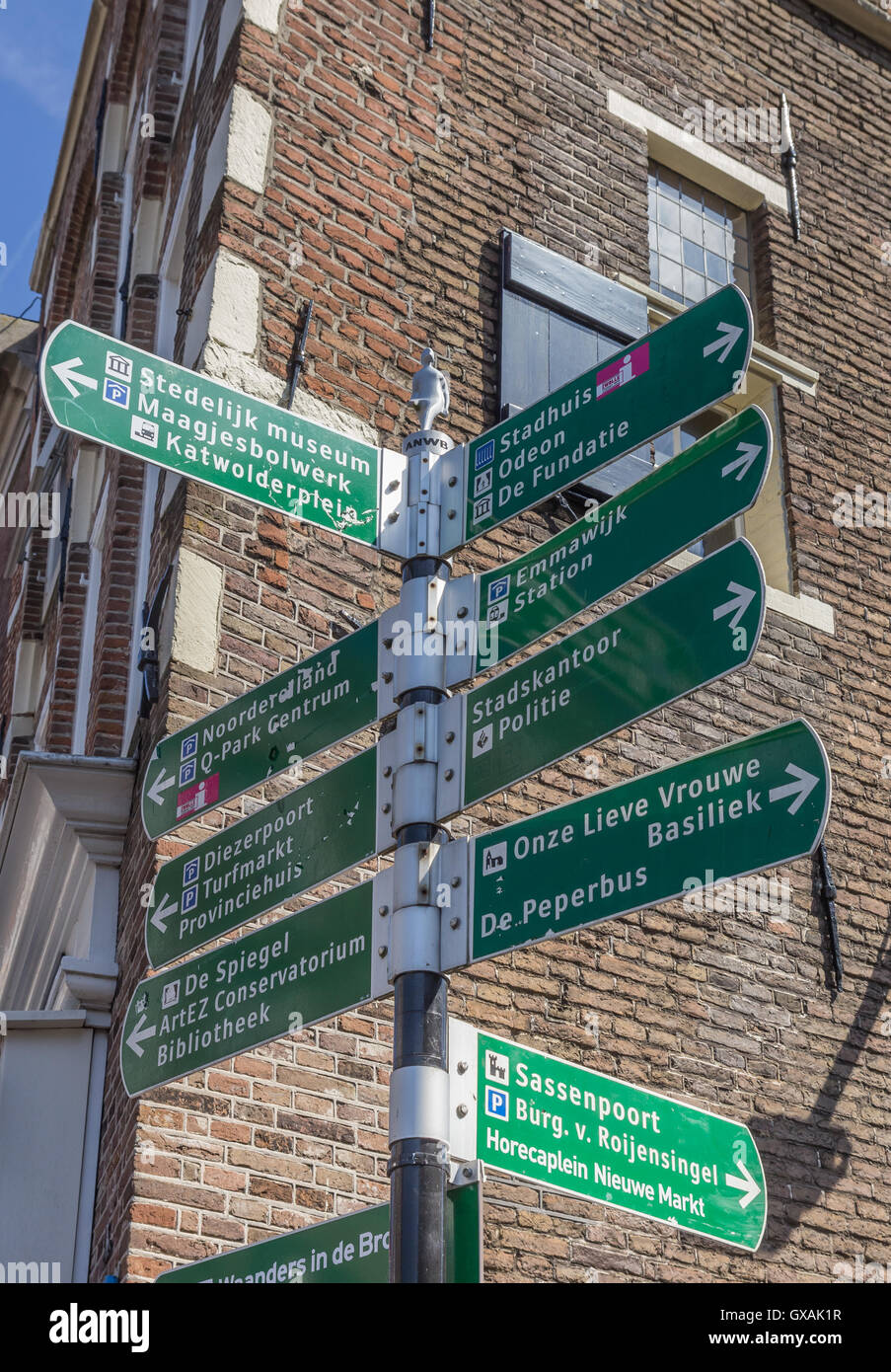 Tourist sign giving directions to places of interest in Zwolle ...