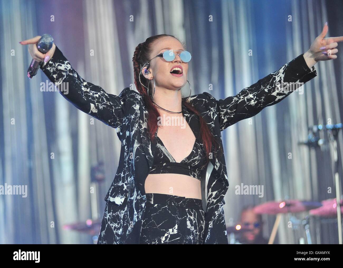 Jess Glynn performs at Haydock park Racecourse,Merseyside. Featuring ...