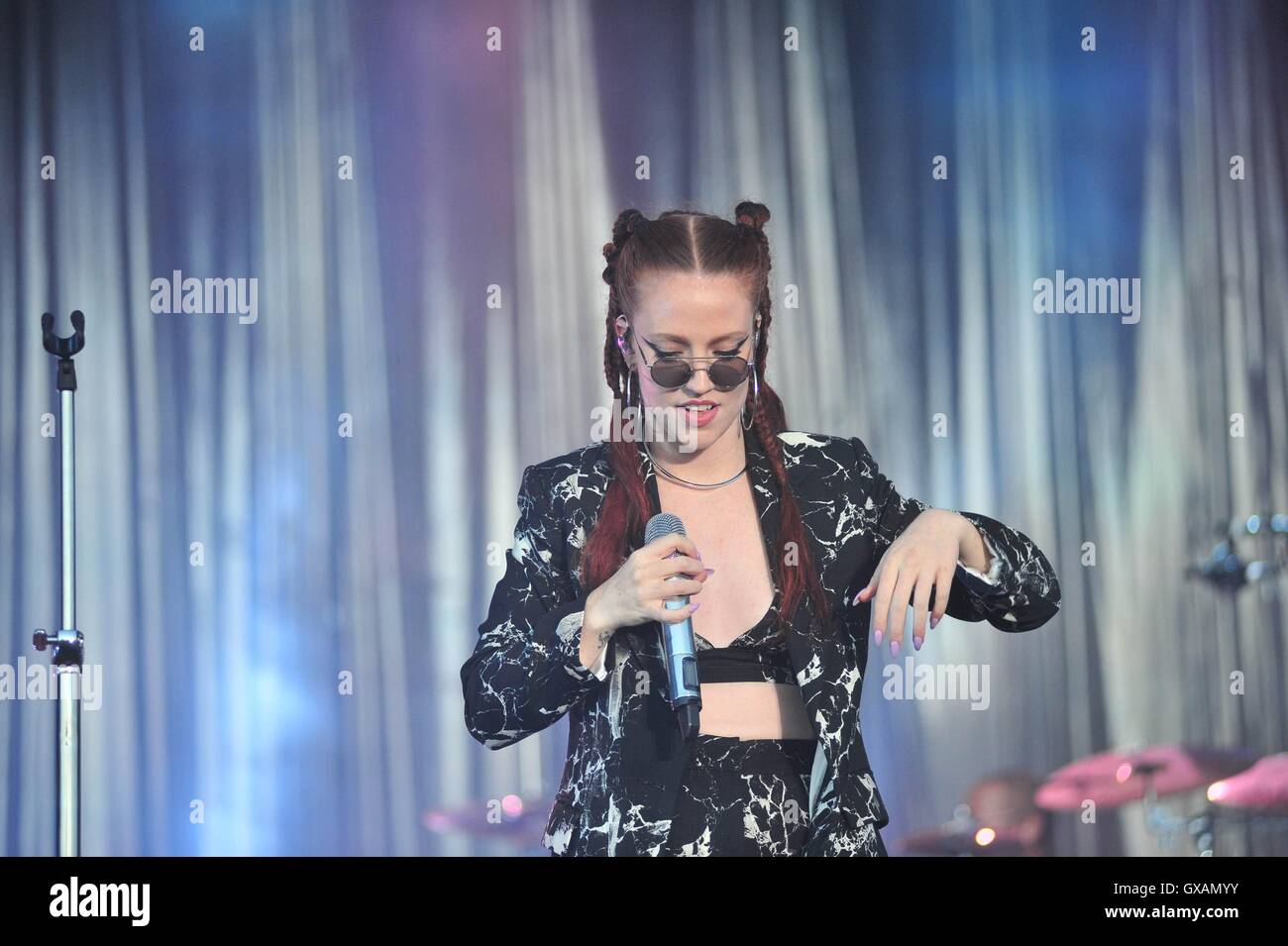 Jess Glynn performs at Haydock park Racecourse,Merseyside. Featuring ...