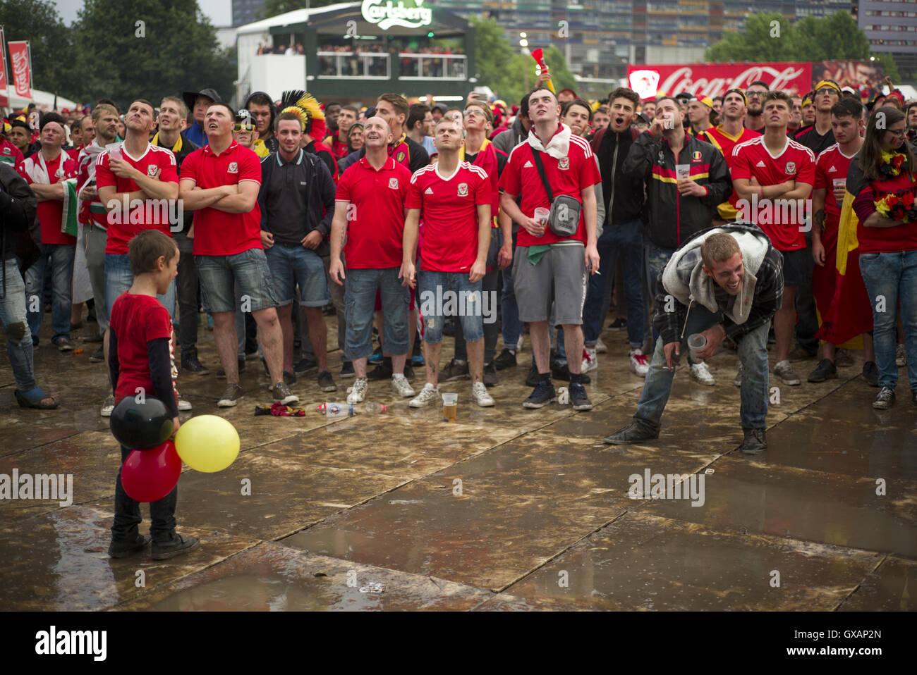 Welsh and Belgium football fans watch the UEFA Euro 2016 quarter-final ...