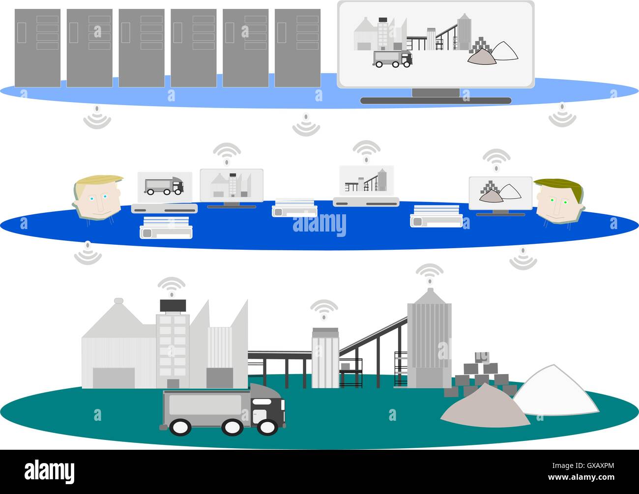 Smart factory series. Automated industrial plant with automatic robots ...