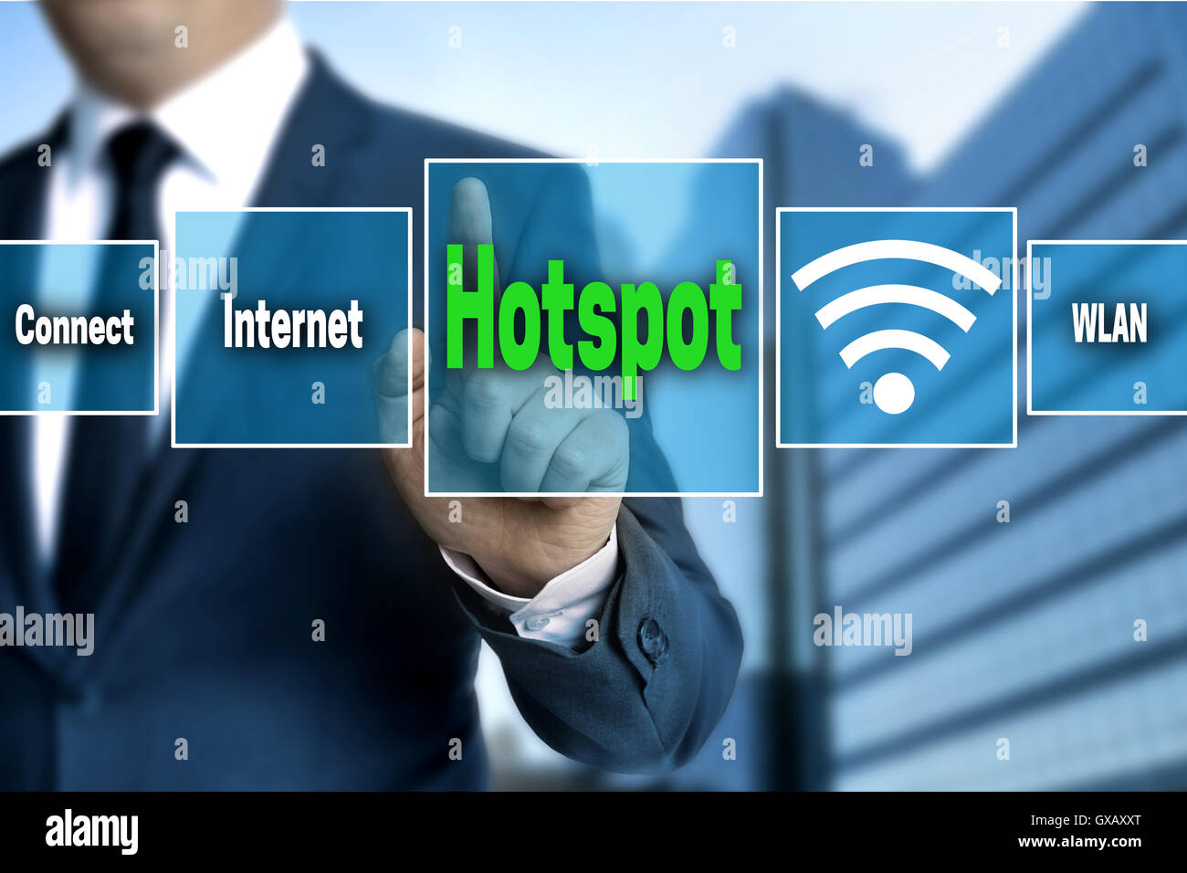 Hotspot touchscreen is operated by businessman Stock Photo - Alamy