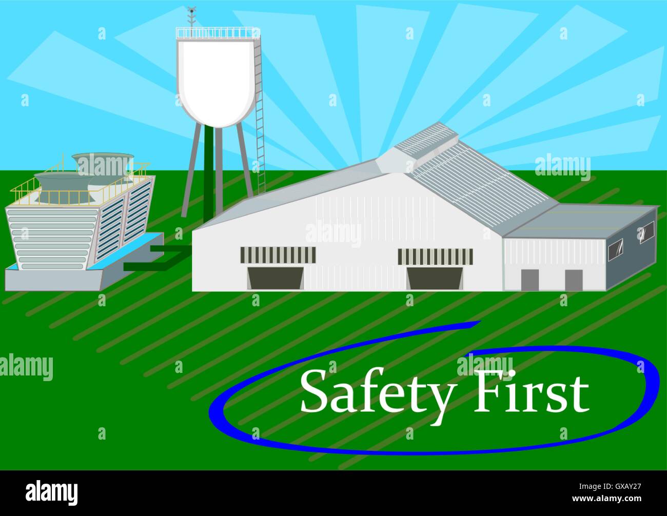 Industrial Plant. Flat 3d design. Industrial banner with safety first ...
