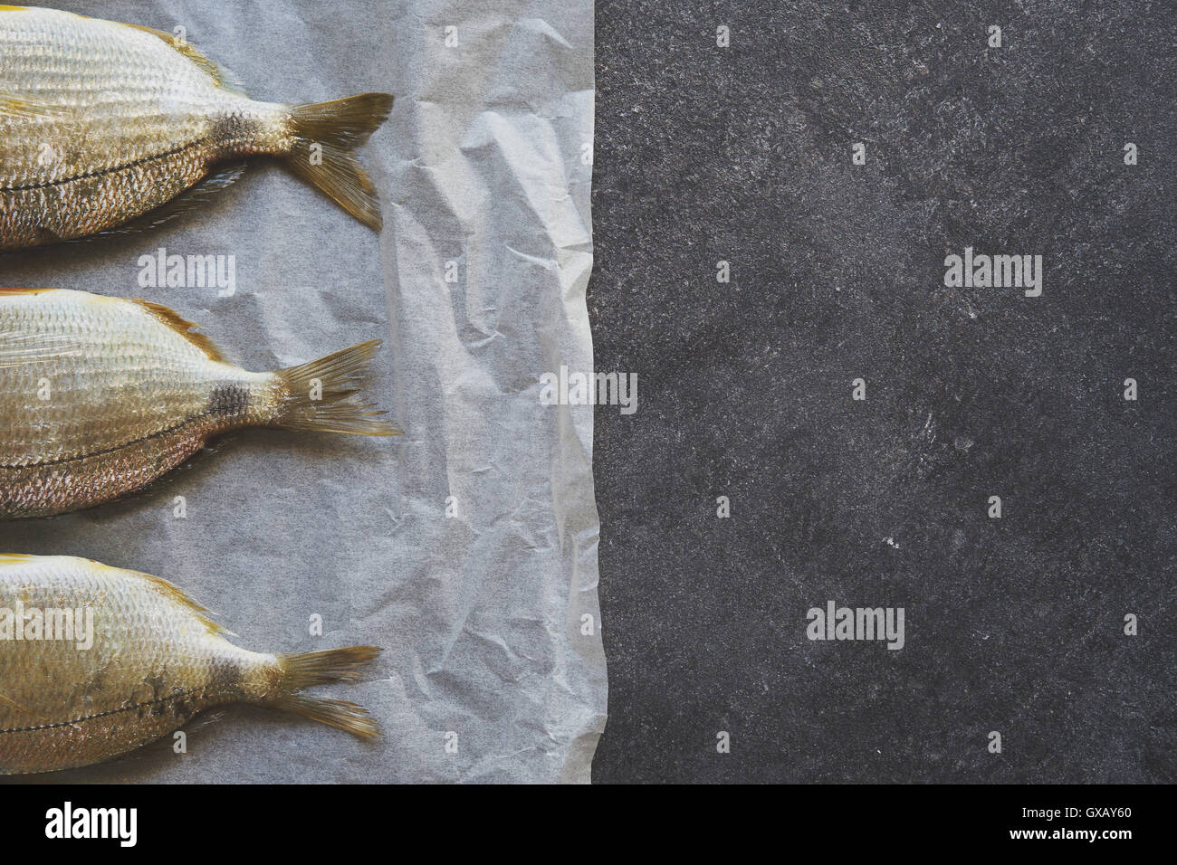 Fresh fishes preparing to be cooked, top view Stock Photo - Alamy