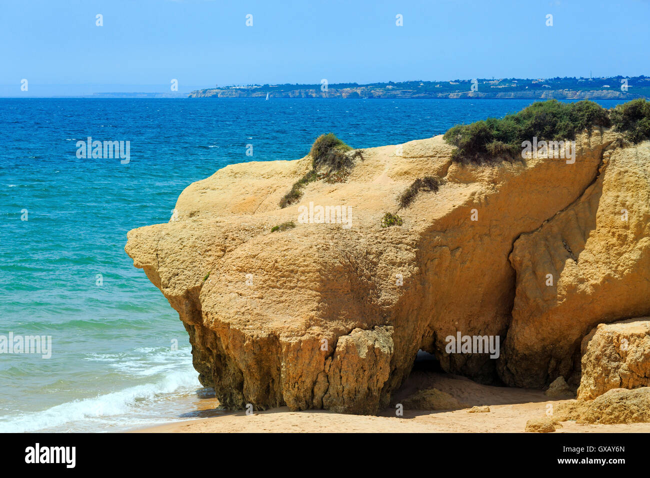 Rocks on summer sandy Albufeira beach (Algarve, Portugal Stock Photo ...