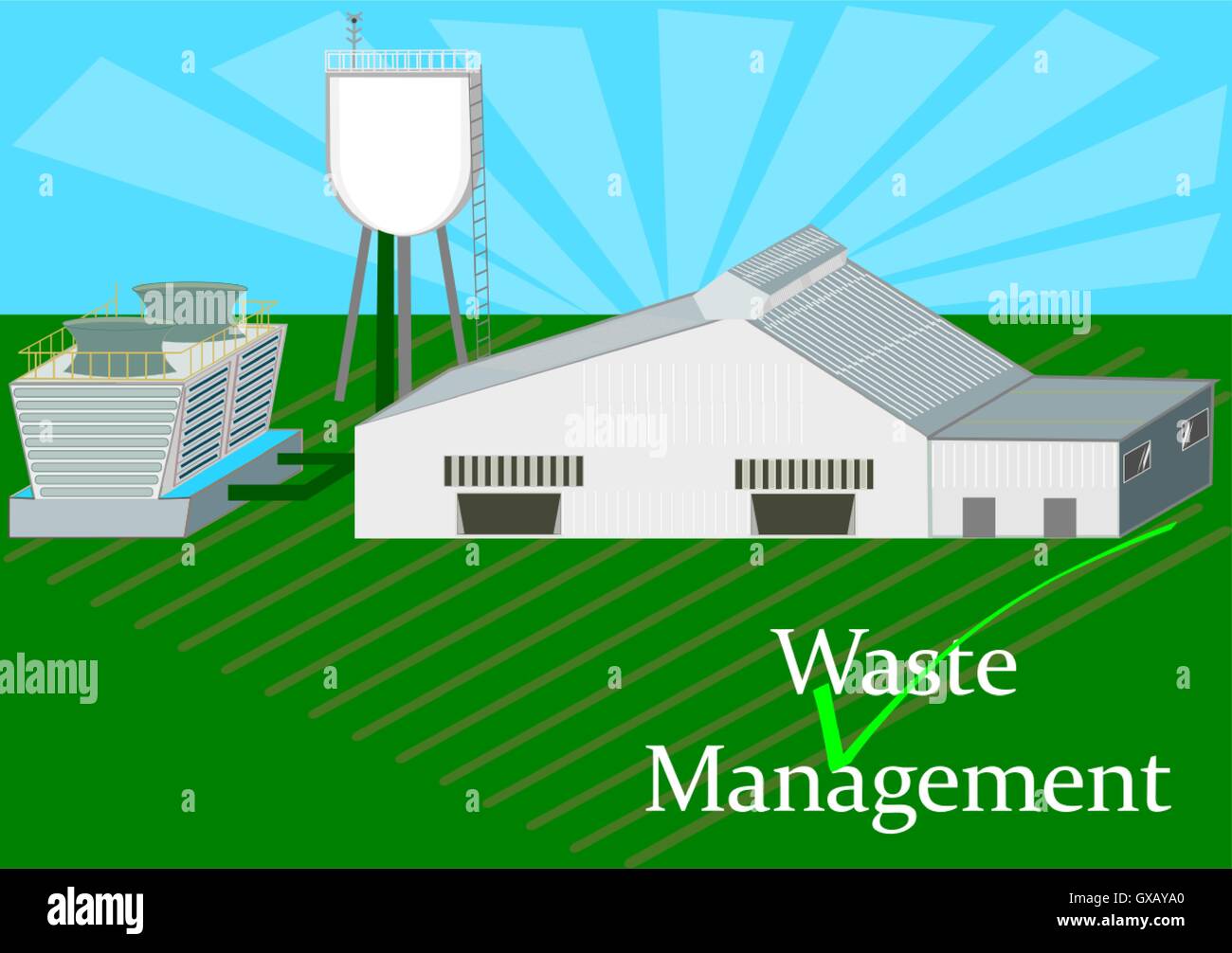 Industrial Plant. Flat 3d design. Industrial banner with waste ...