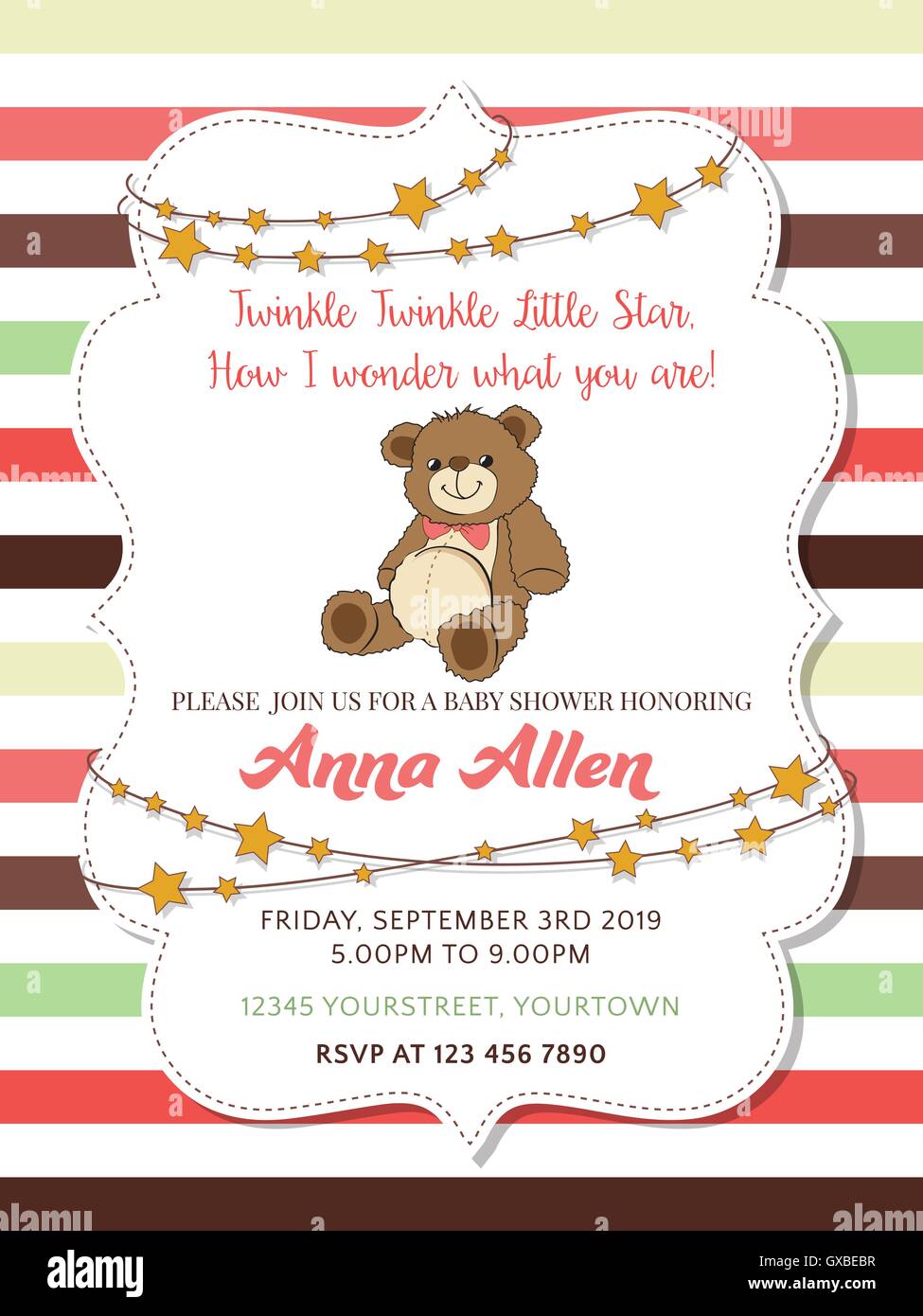 Lovely baby shower card with teddy bear, vector format Stock Vector ...