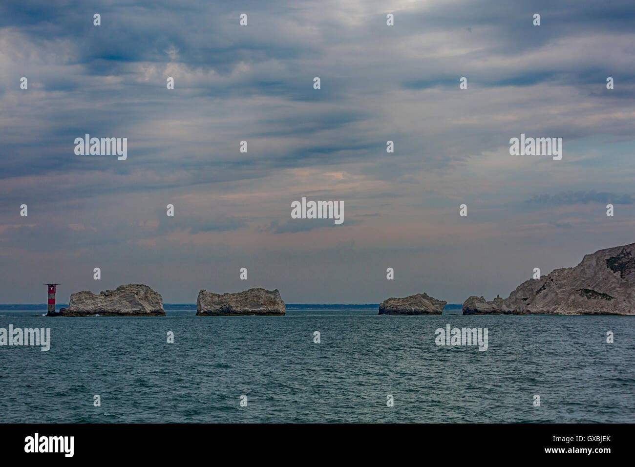 The Needles lighthouse and rocks on the Western end of the Isle of ...