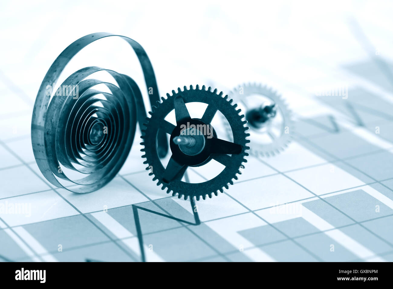 Business concept. Gears on background with chart Stock Photo - Alamy